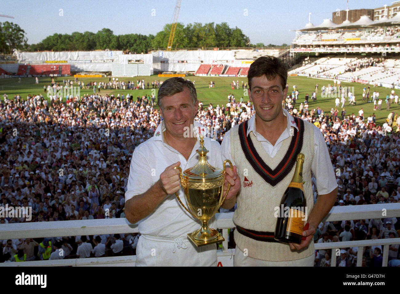 Lancashire County Cricket Club captain David Hughes (l) and team-mate ...