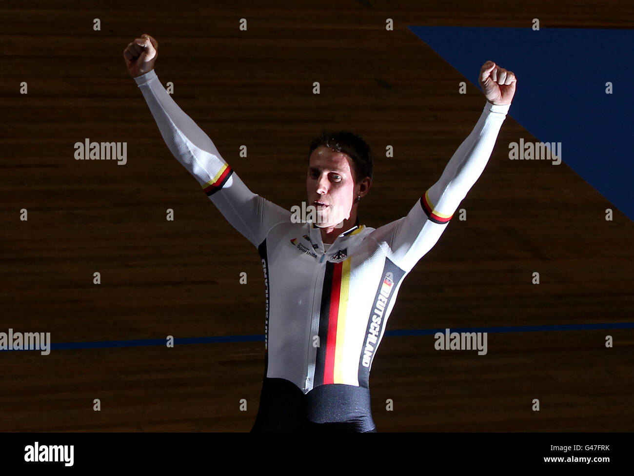 Germany's Stefan Nimke celebrates after winning the men's 1km time ...