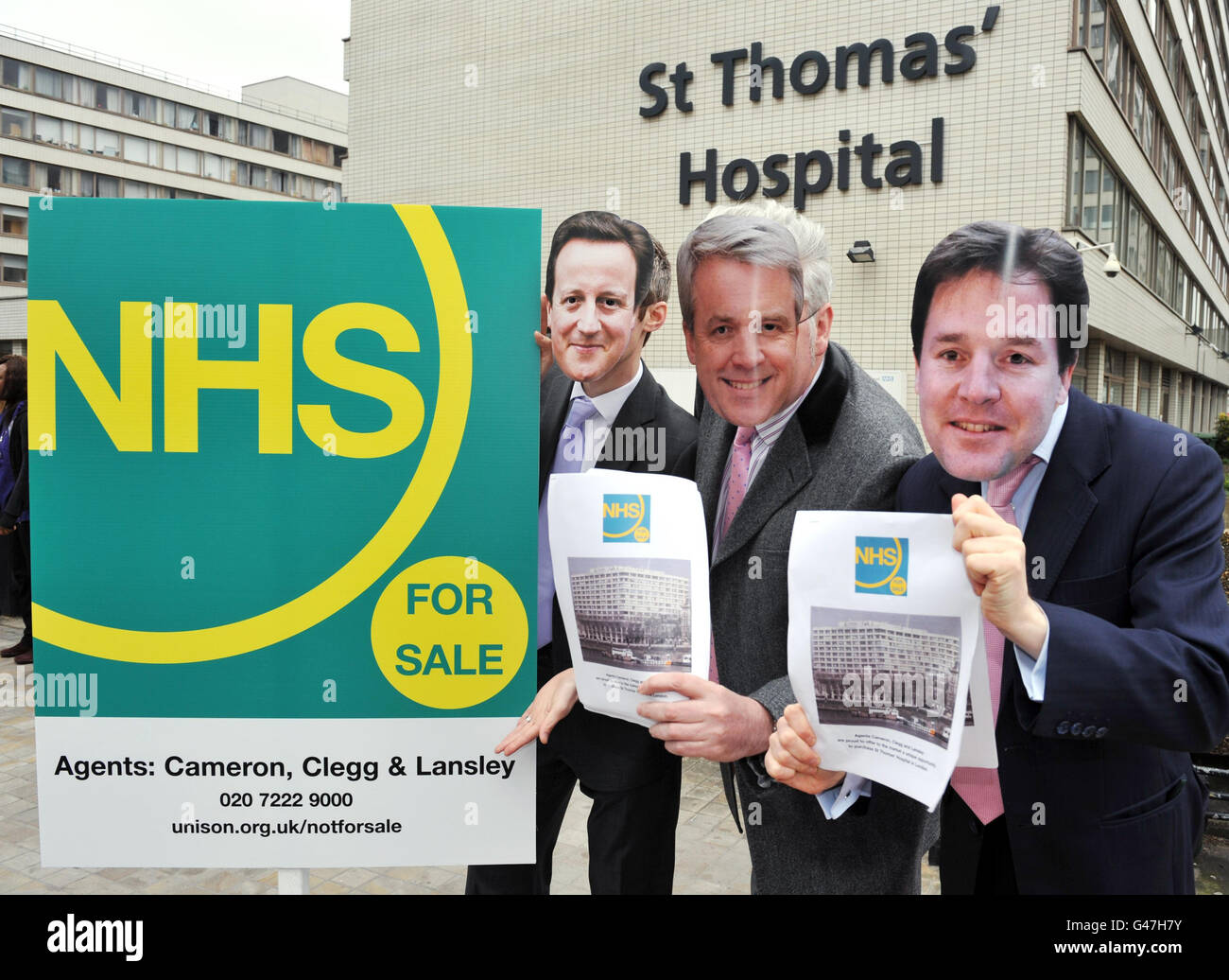 (left to right) Unison members dress as Prime Minister David Cameron ...