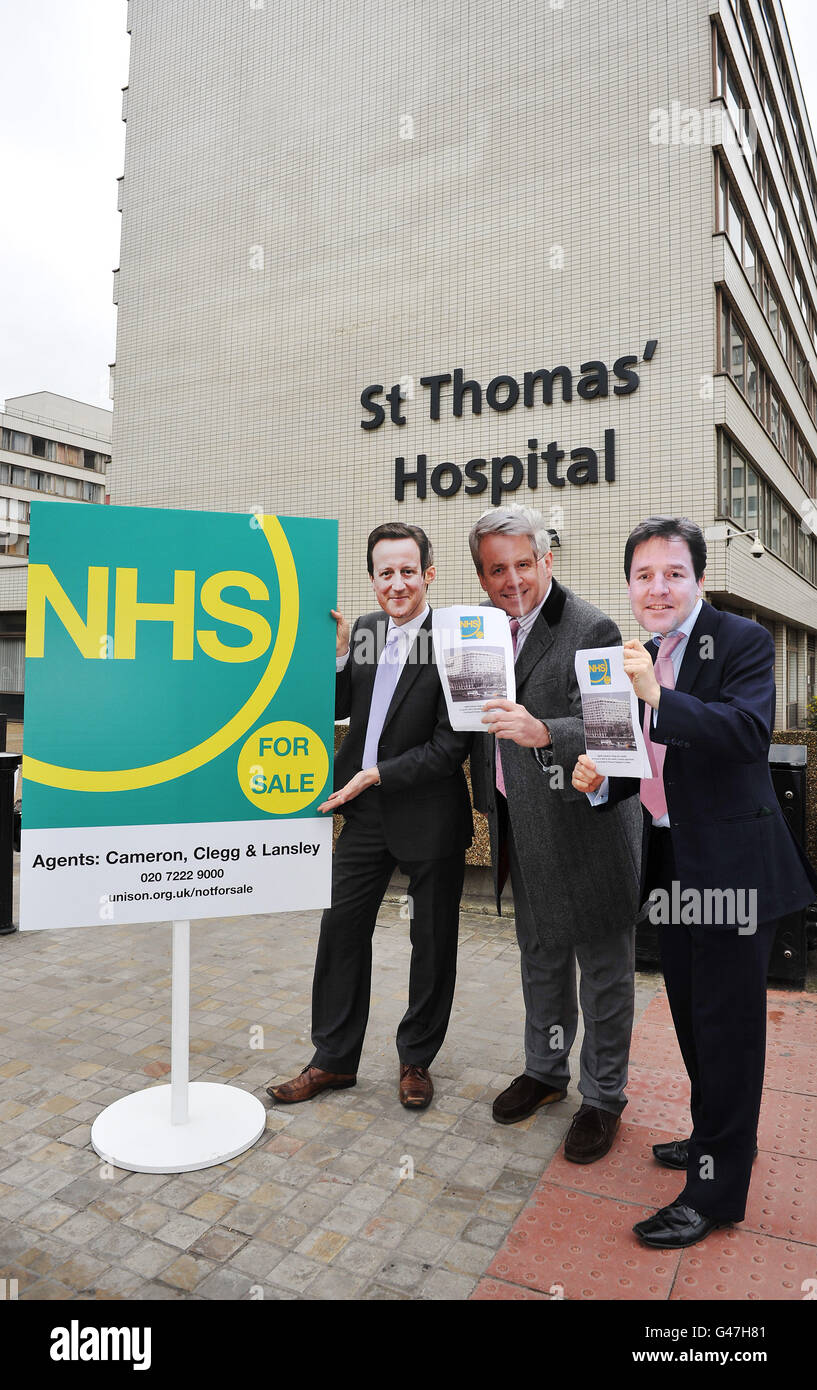 (left to right) Unison members dress as Prime Minister David Cameron ...