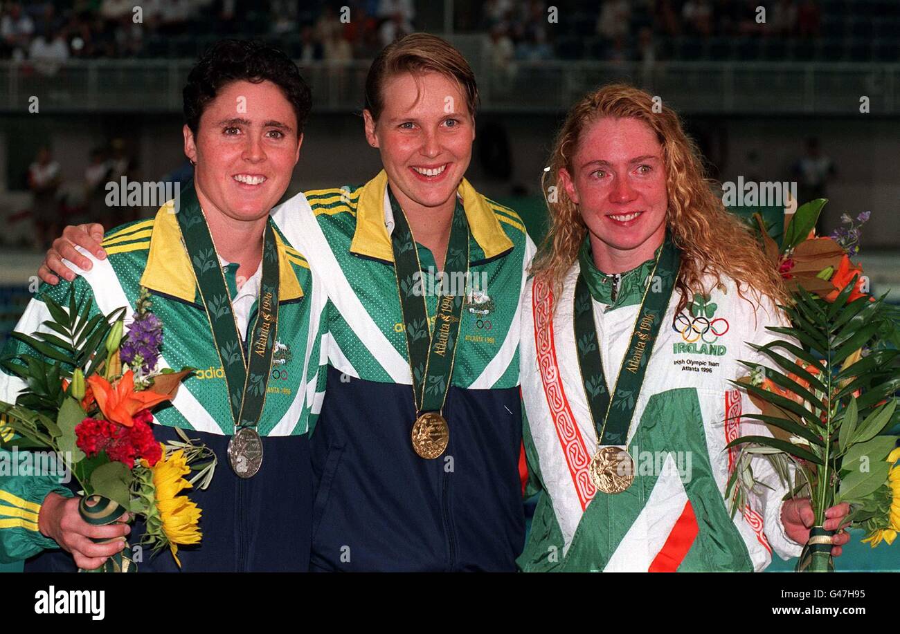 Ireland's triple gold medallist Michelle Smith (right) had to settle ...
