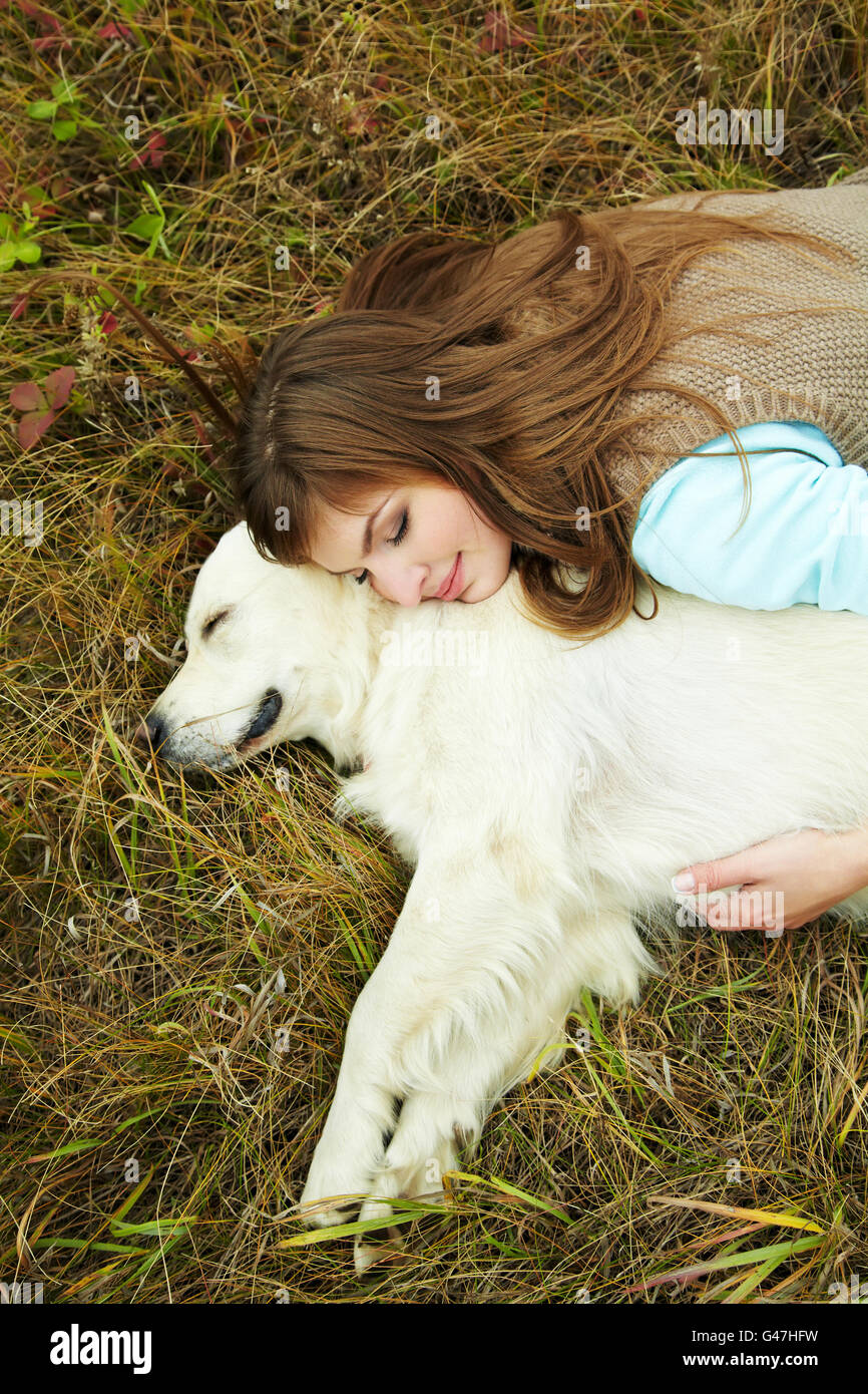 Labrador retriever with owner Stock Photo - Alamy
