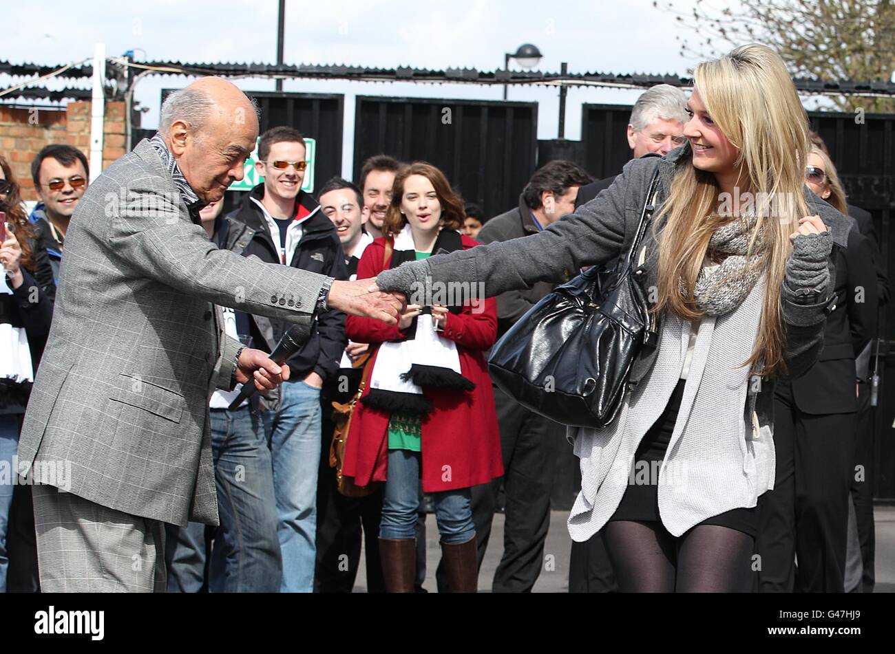 Fulham chairman mohamed al fayed left dances with a young hi-res stock ...