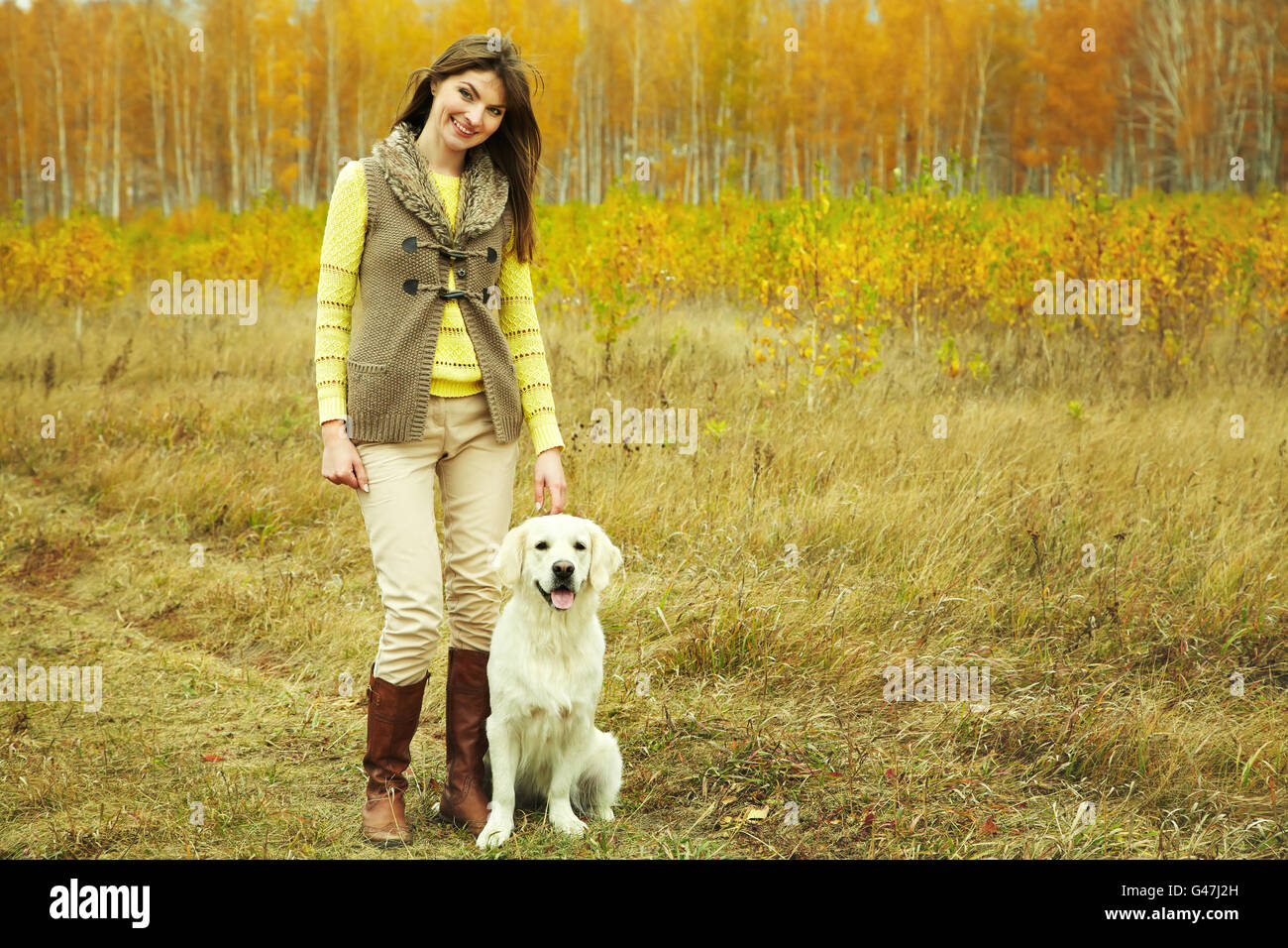 Labrador retriever with owner Stock Photo - Alamy