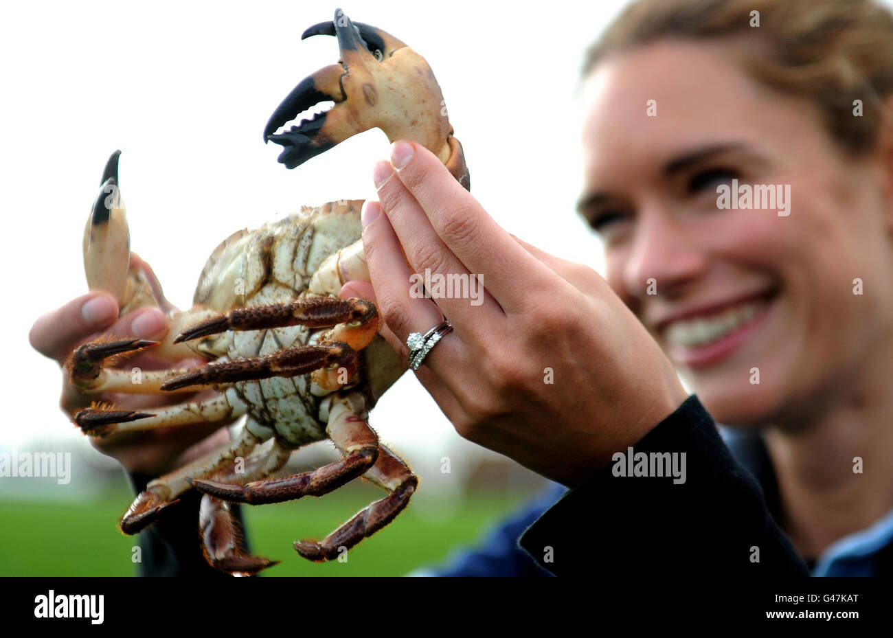 Anna Etchells holds 'Claude' the mutant three-clawed crab has been donated to Tynemouth's Blue ...