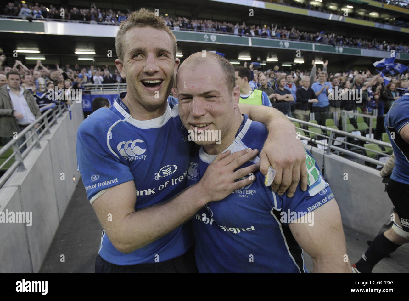 Leinster's Luke Fitzgerald and Richard Strauss celebrate victory over ...