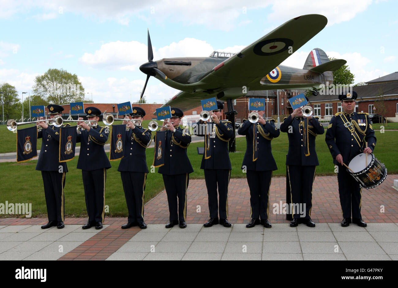 Members of the Central Band of the Royal Air Force (RAF) rehearse at ...
