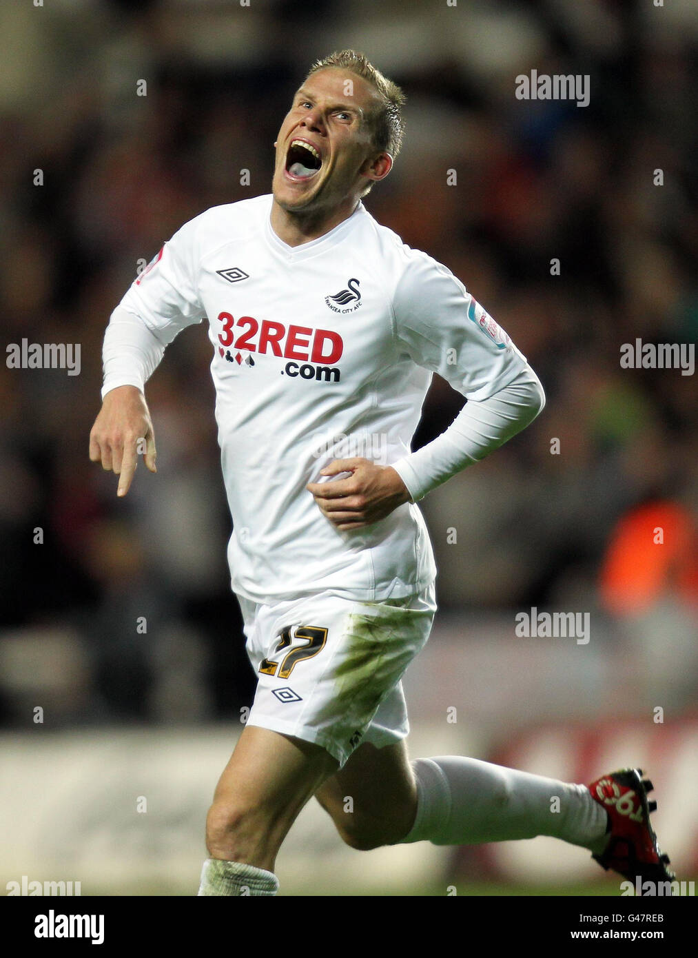 Swansea City's Mark Gower celebrates scoring the opening goal during ...