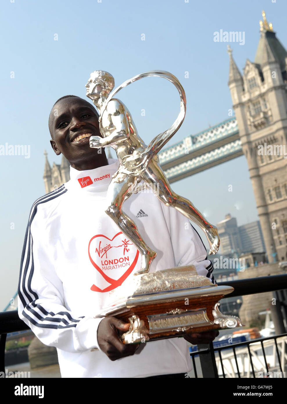 Winner of the Men's 2011 London Marathon Emmanuel Mutai poses with the ...