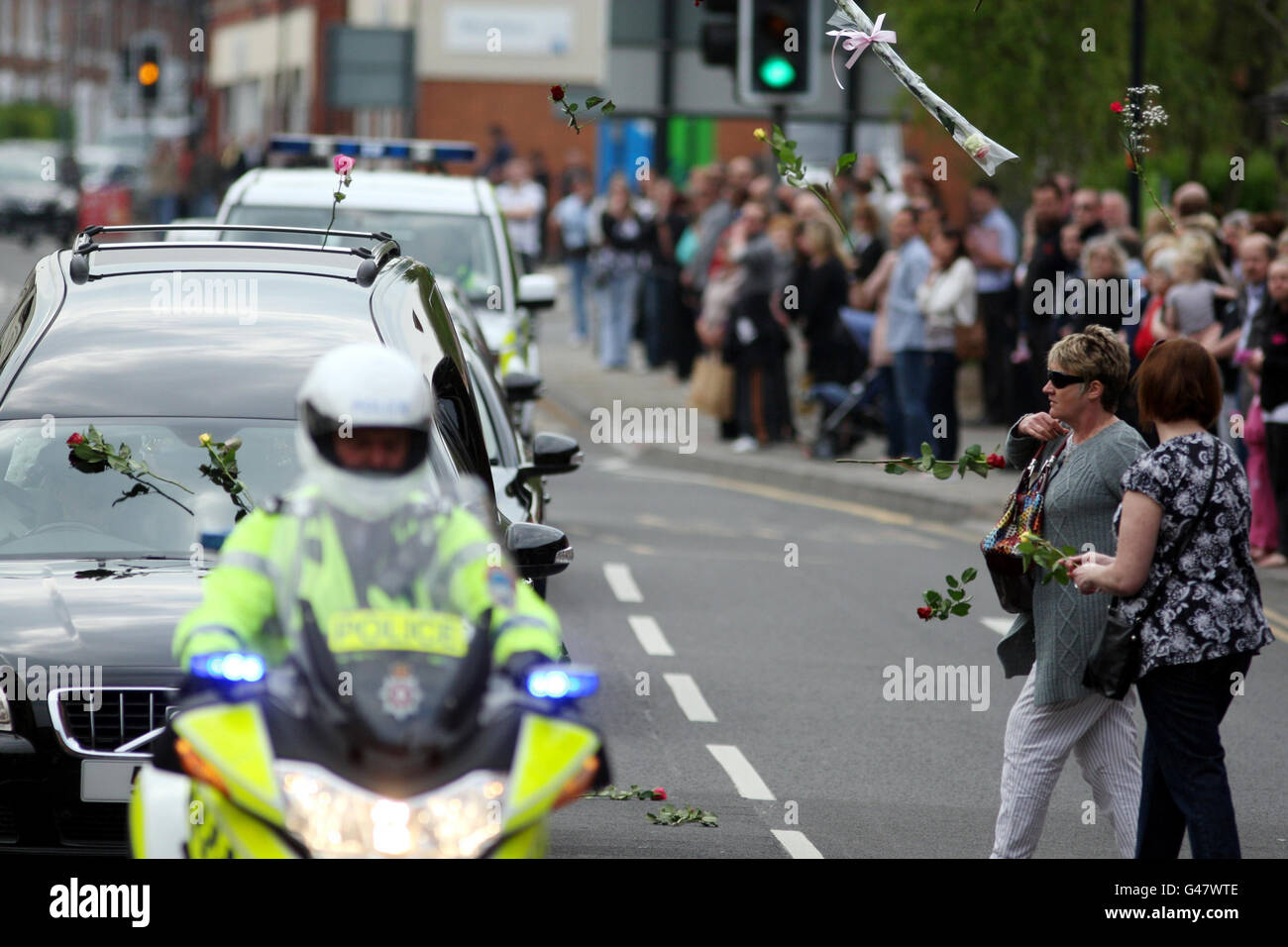 A hearse carrying the coffin of Sian O'Callaghan makes it's way along ...