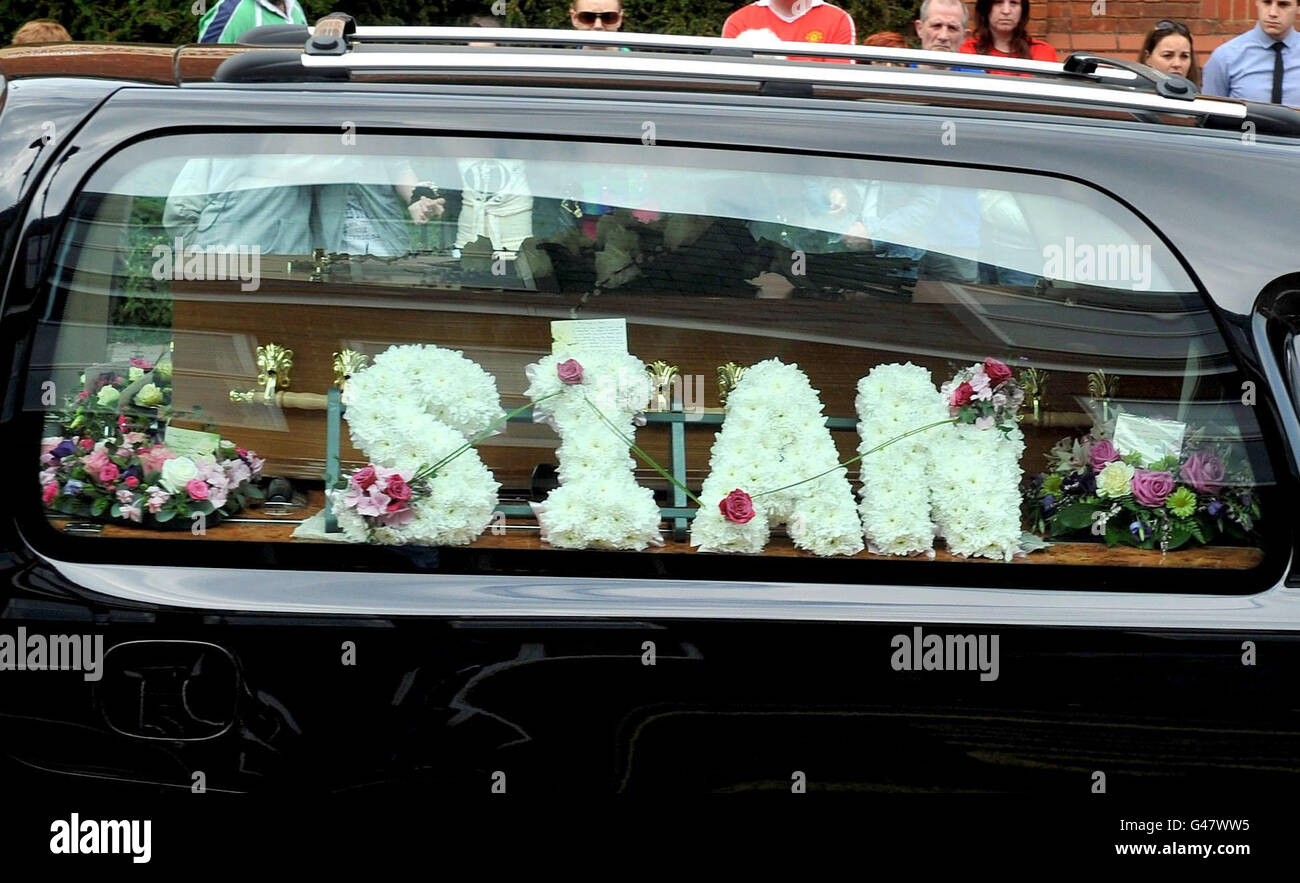 A hearse carrying the coffin of Sian O'Callaghan makes it's way through ...