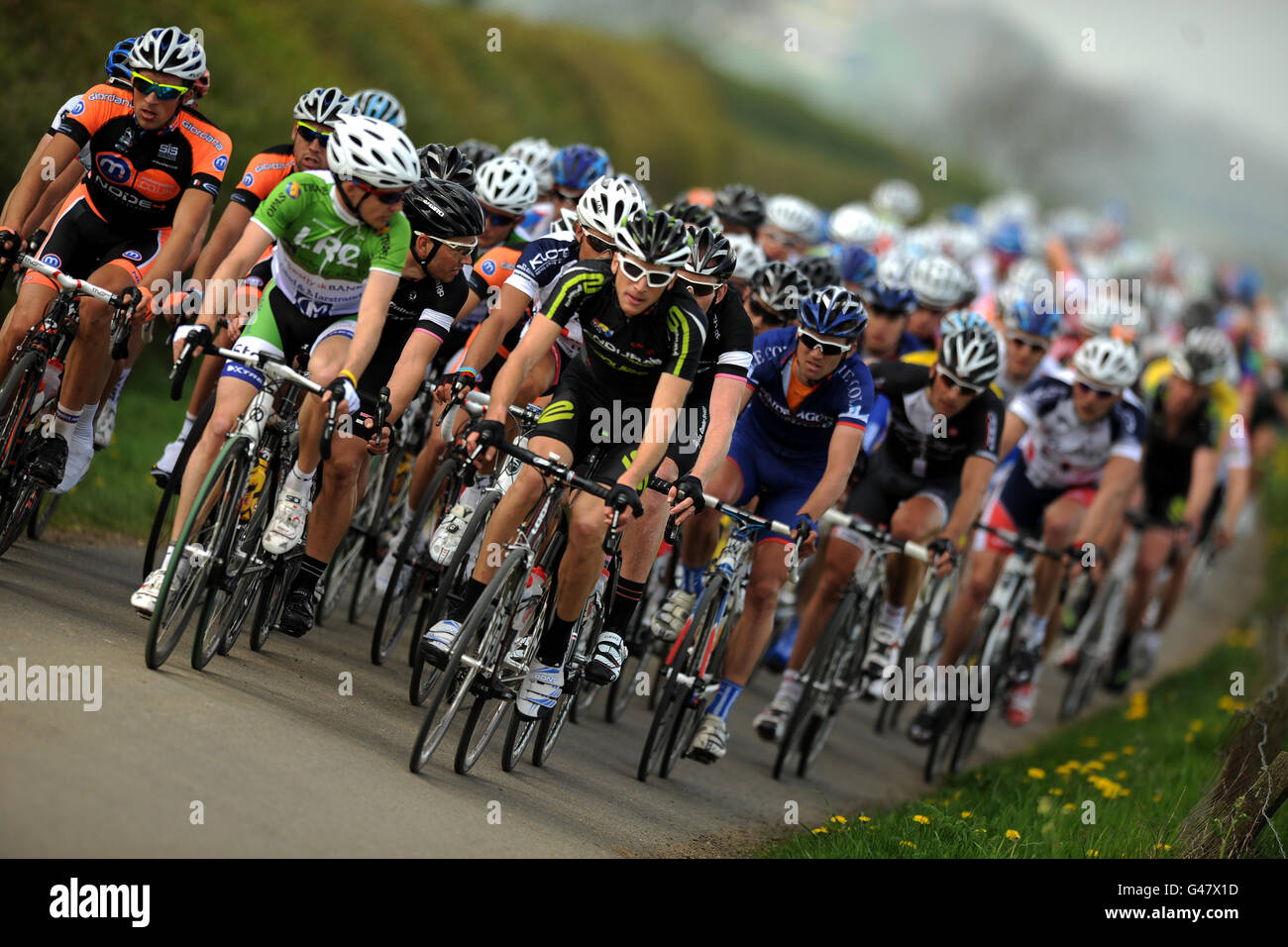Riders in the 2011 CiCLE Classic make their way in a group along part ...