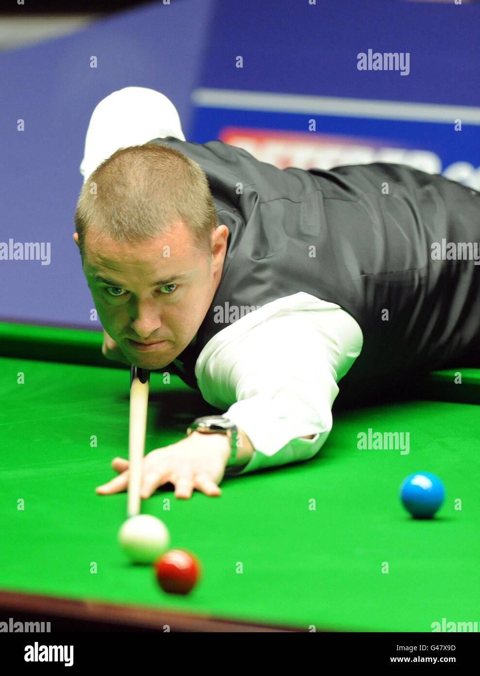 Scotland's Stephen Hendry at the table during his first round match at ...