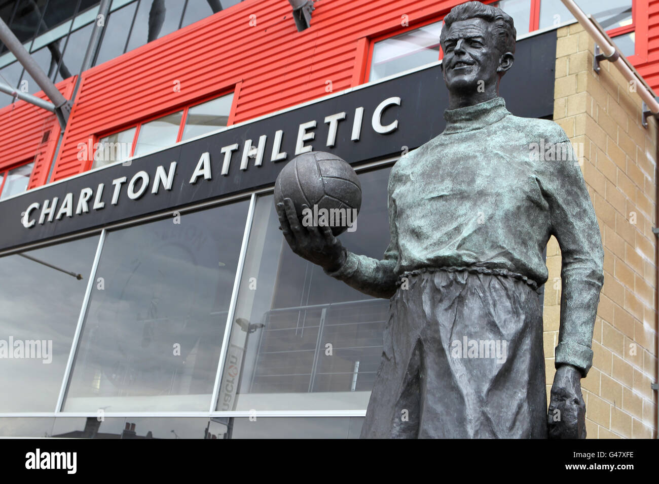 A general view of the statue in honour of Sam Bartram at The Valley ...