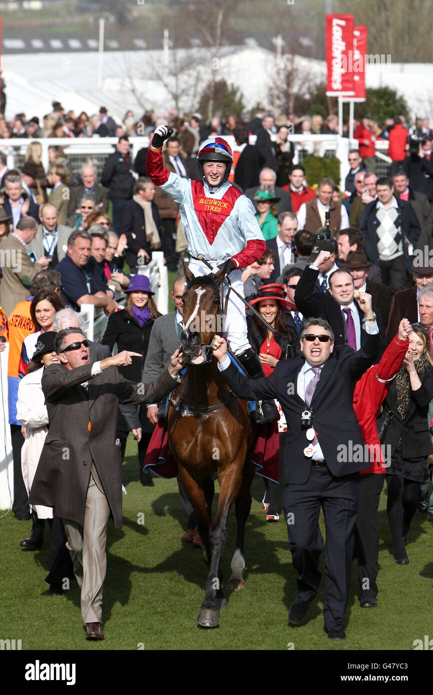Jockey Conor O'Farrell celebrates on Buena Vista after winning the ...
