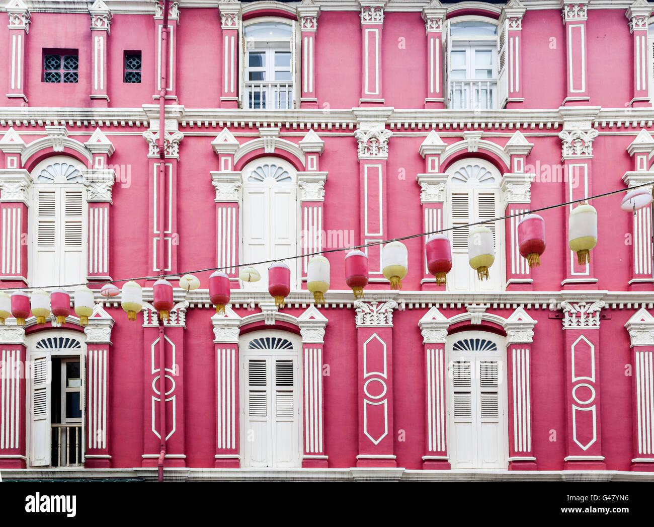Pink Chinatown building facade in Singapore features elements of ...