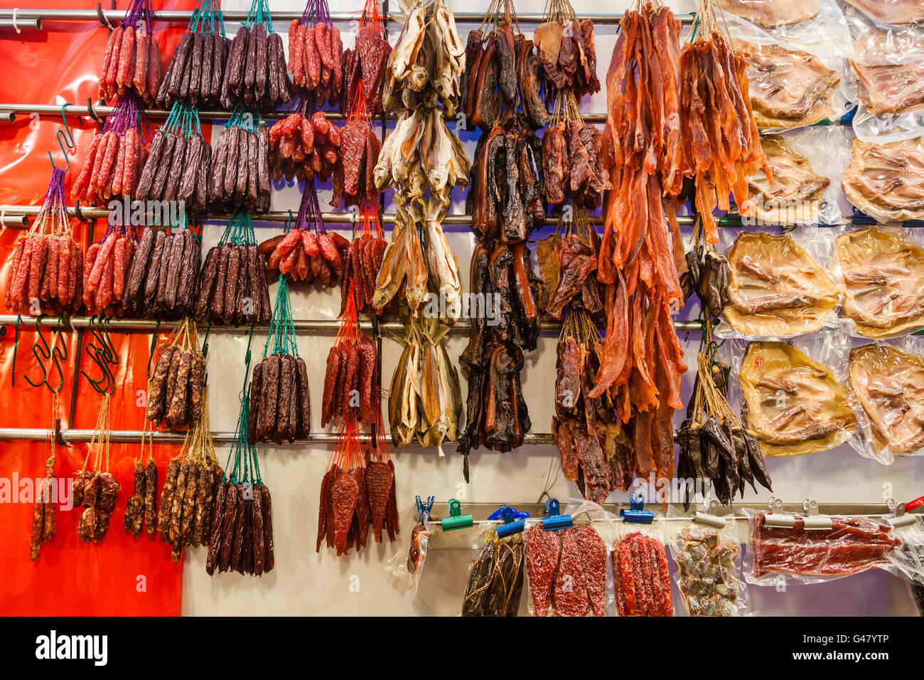 A variety of Chinese sausages and processed meat for sale in Singapore ...
