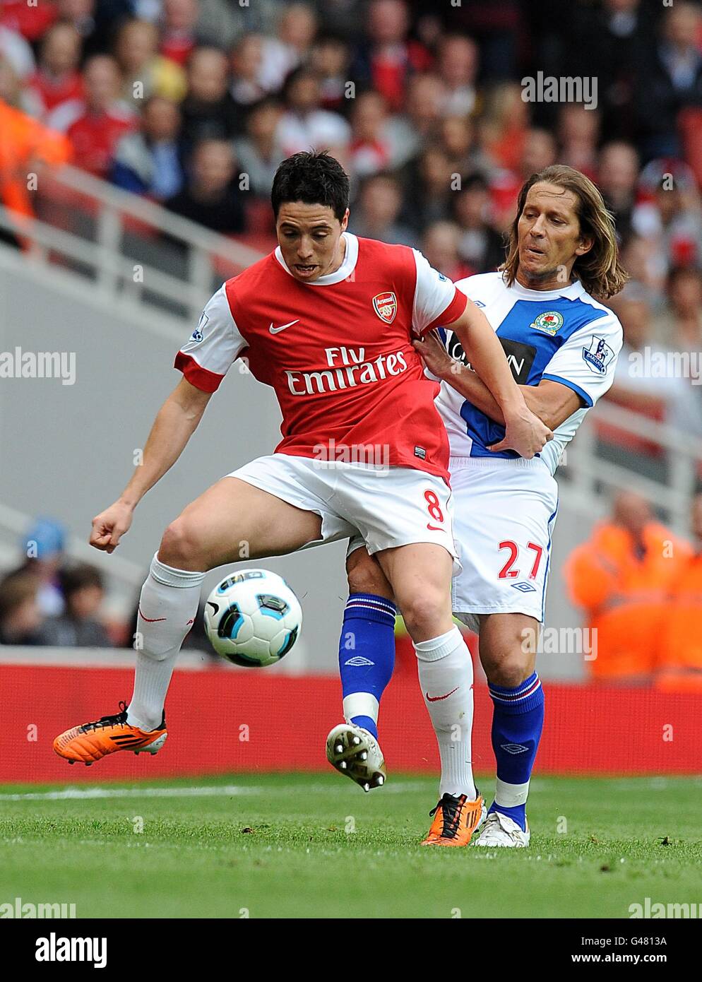 Blackburn Rovers' Michel Salgado (right) and Arsenal's Samir Nasri ...