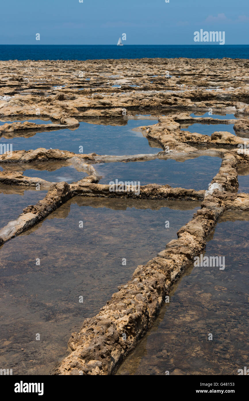 Ancient Salt Pans on the cost at Qbaijar near Marsalforn, Gozo, Malta ...