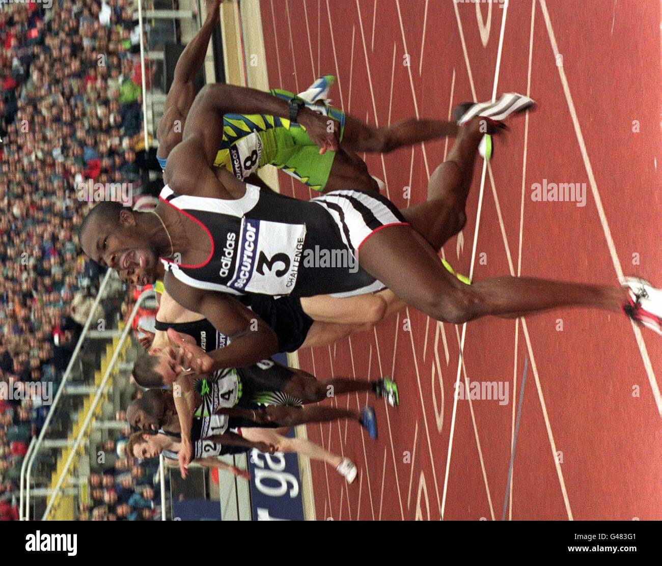 Streets ahead, Donovan Bailey cheers as he powers home ahead of Ian ...