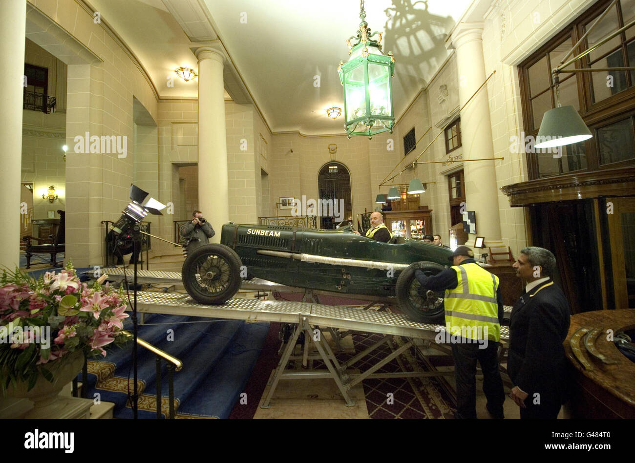 The 1924 Grand Prix Sunbeam 'Cub' is wheeled into the RAC club ...