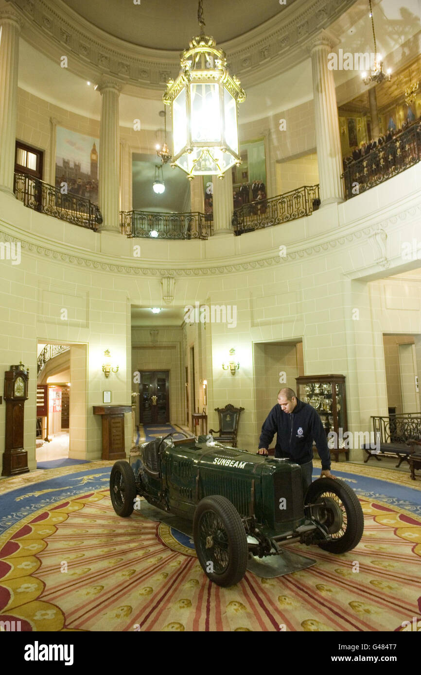 The 1924 Grand Prix Sunbeam 'Cub' is wheeled into the RAC club ...
