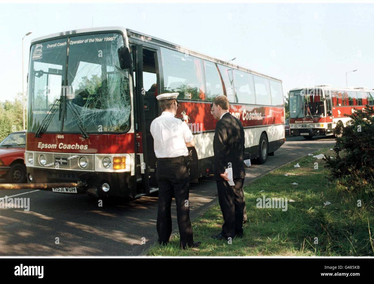 Police attend the scene of an accident in which eighteen children and a ...