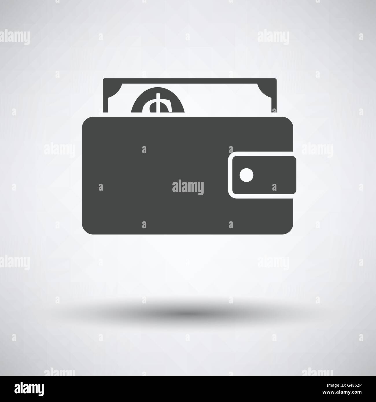 Wallet with cash icon on gray background, round shadow. Vector ...
