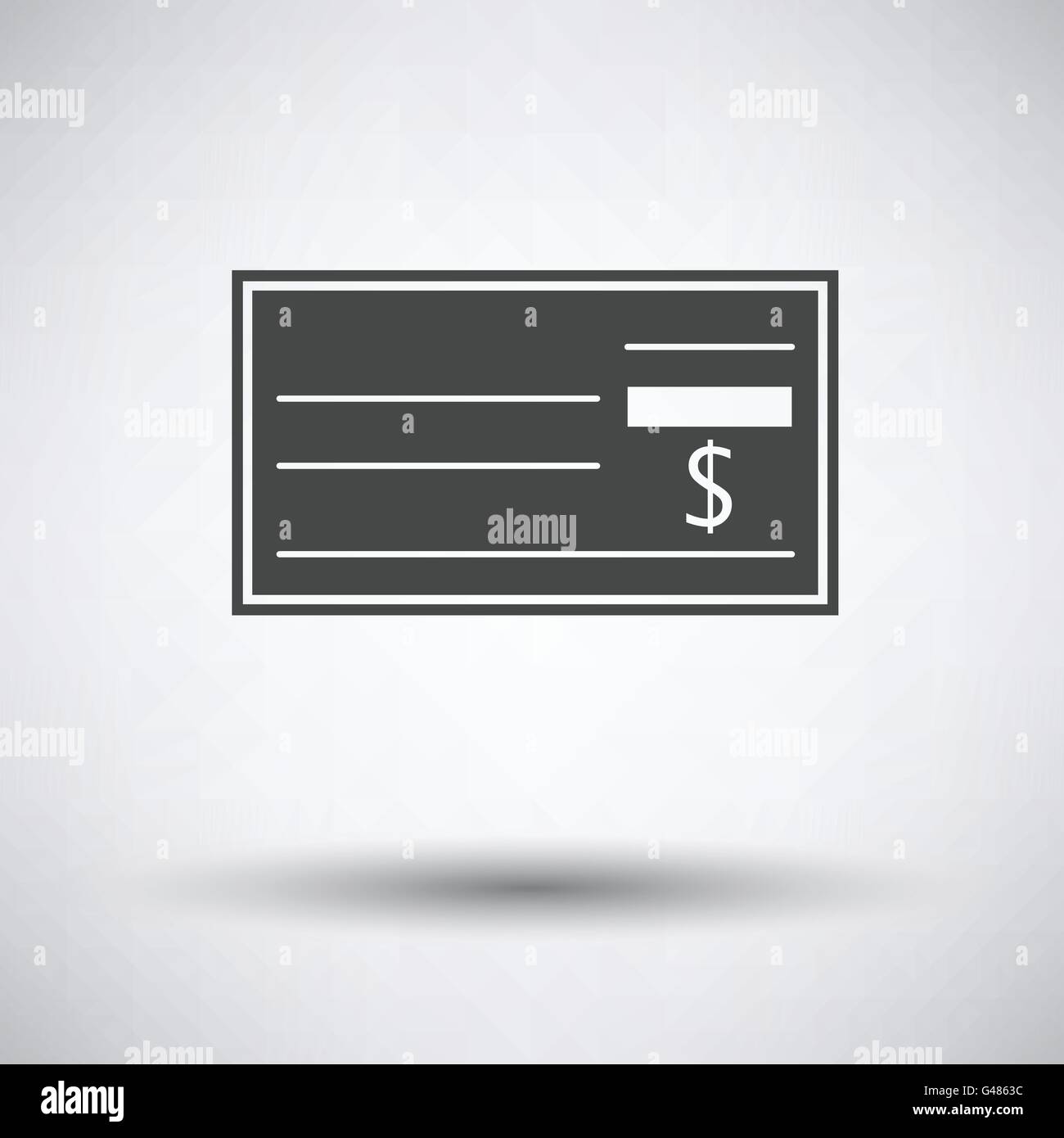 Bank check icon on gray background, round shadow. Vector illustration ...