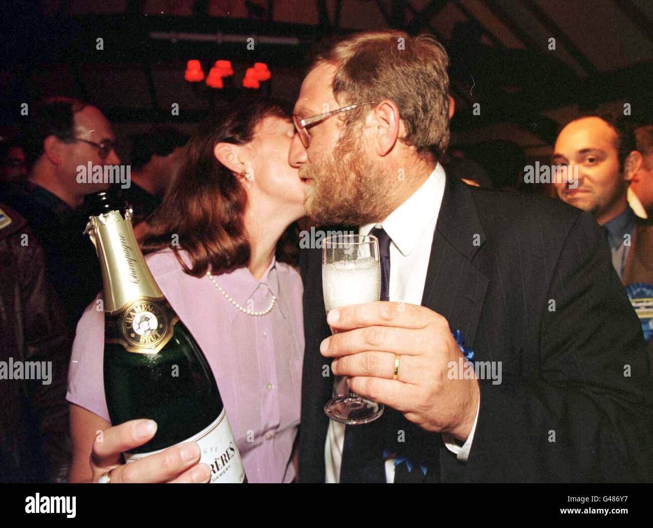 Conservative candidate John Randall celebrates with his wife Kate ...