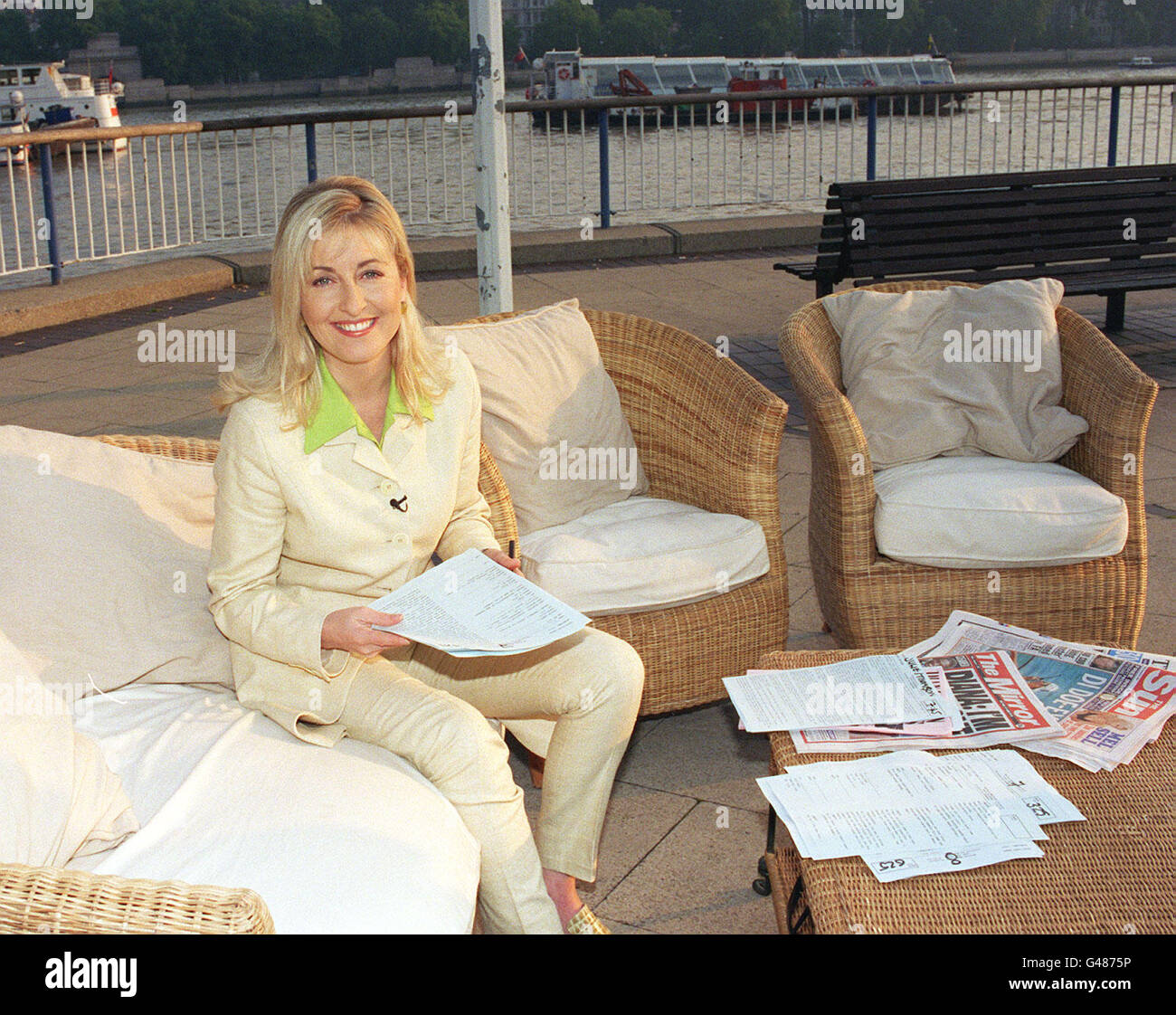 Presenter Fiona Phillips introduces the breakfast show from a makeshift ...