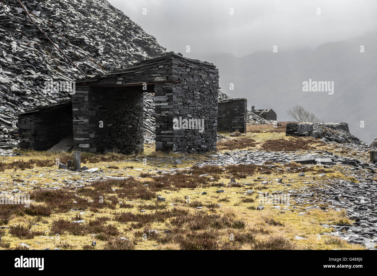 Slate buildings, abandoned workings and spoil heap, Dinorwic Slate ...