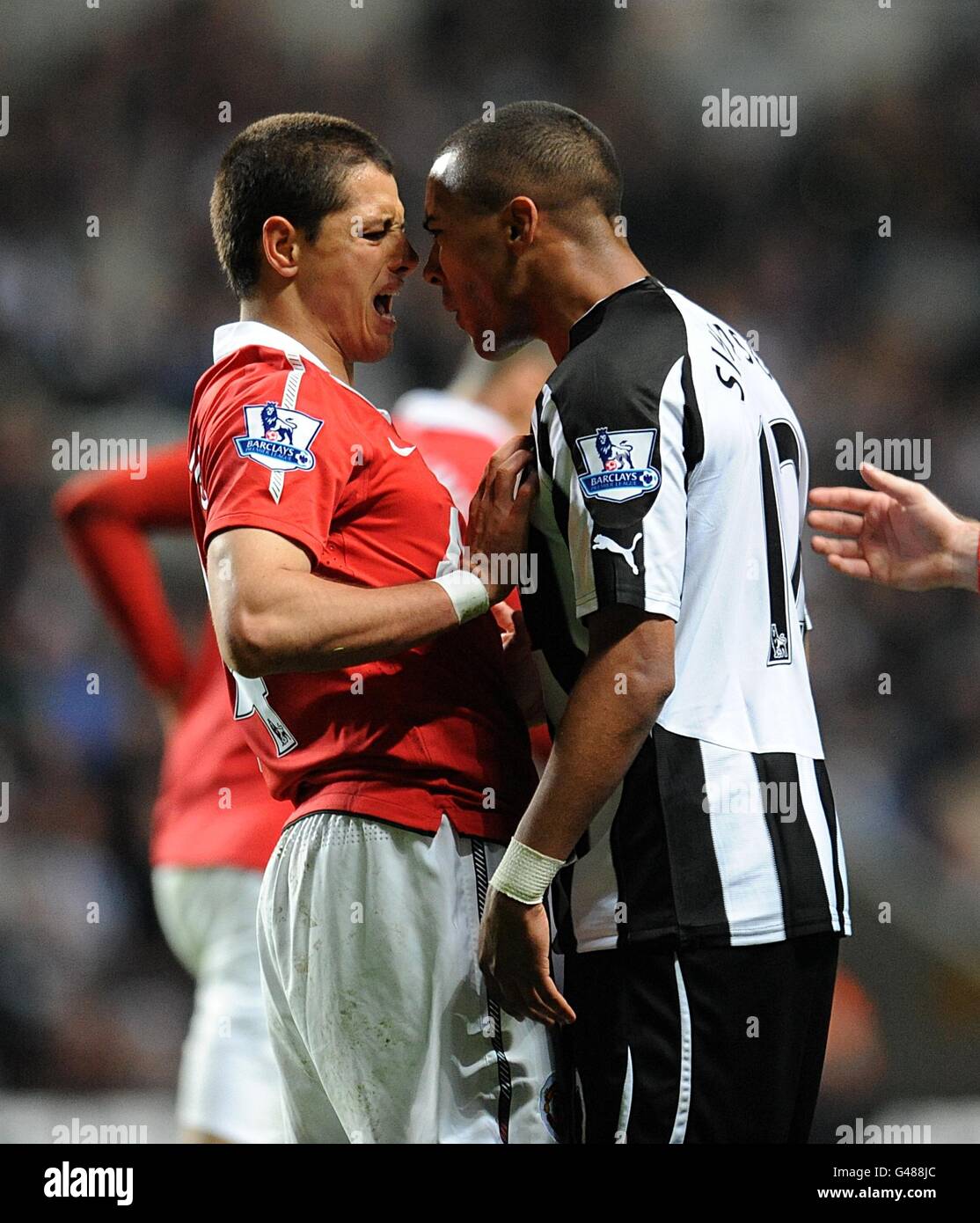 Newcastle United's Danny Simpson squares up to Manchester United's ...
