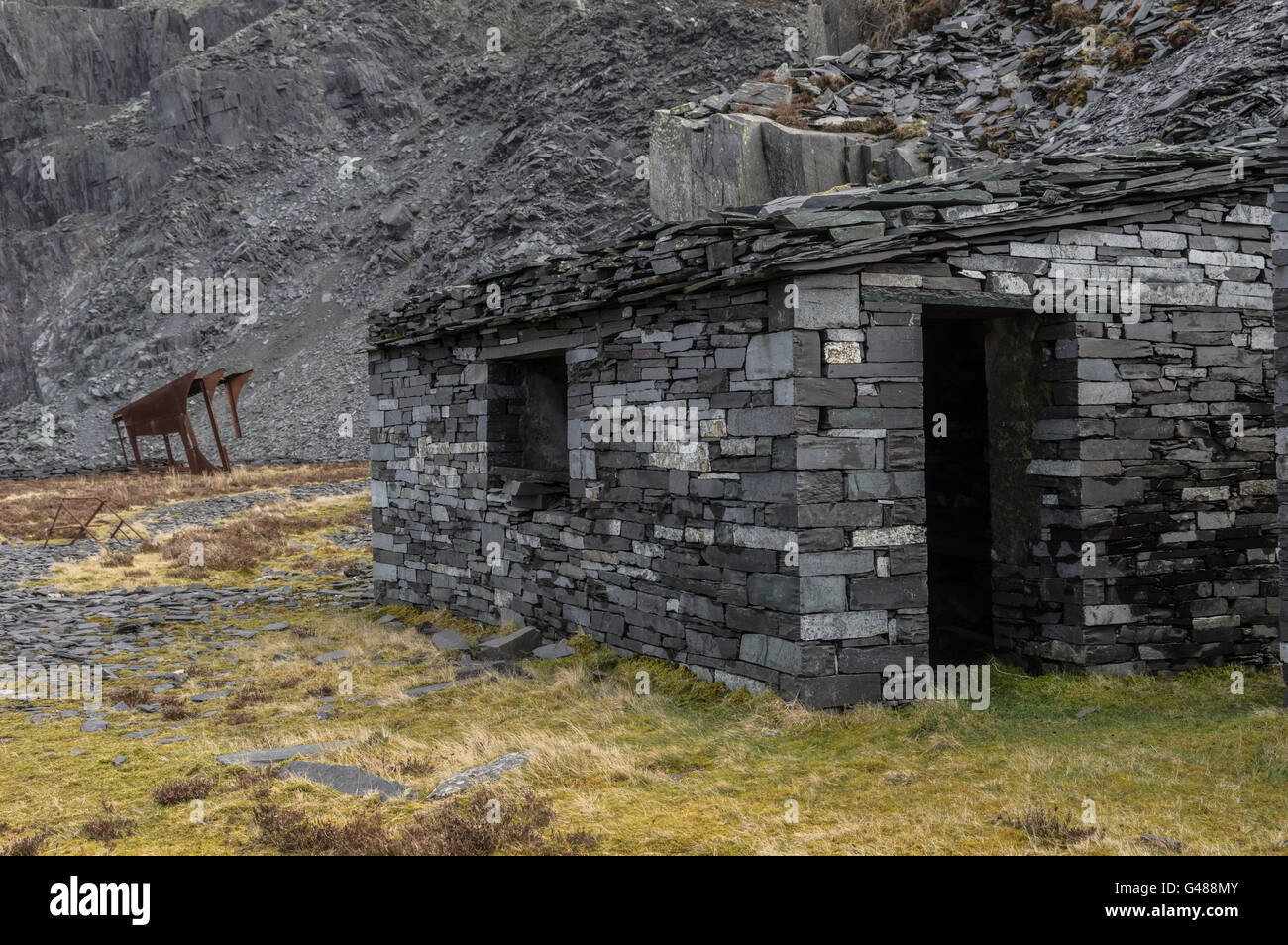 Slate buildings, abandoned workings and spoil heap, Dinorwic Slate ...