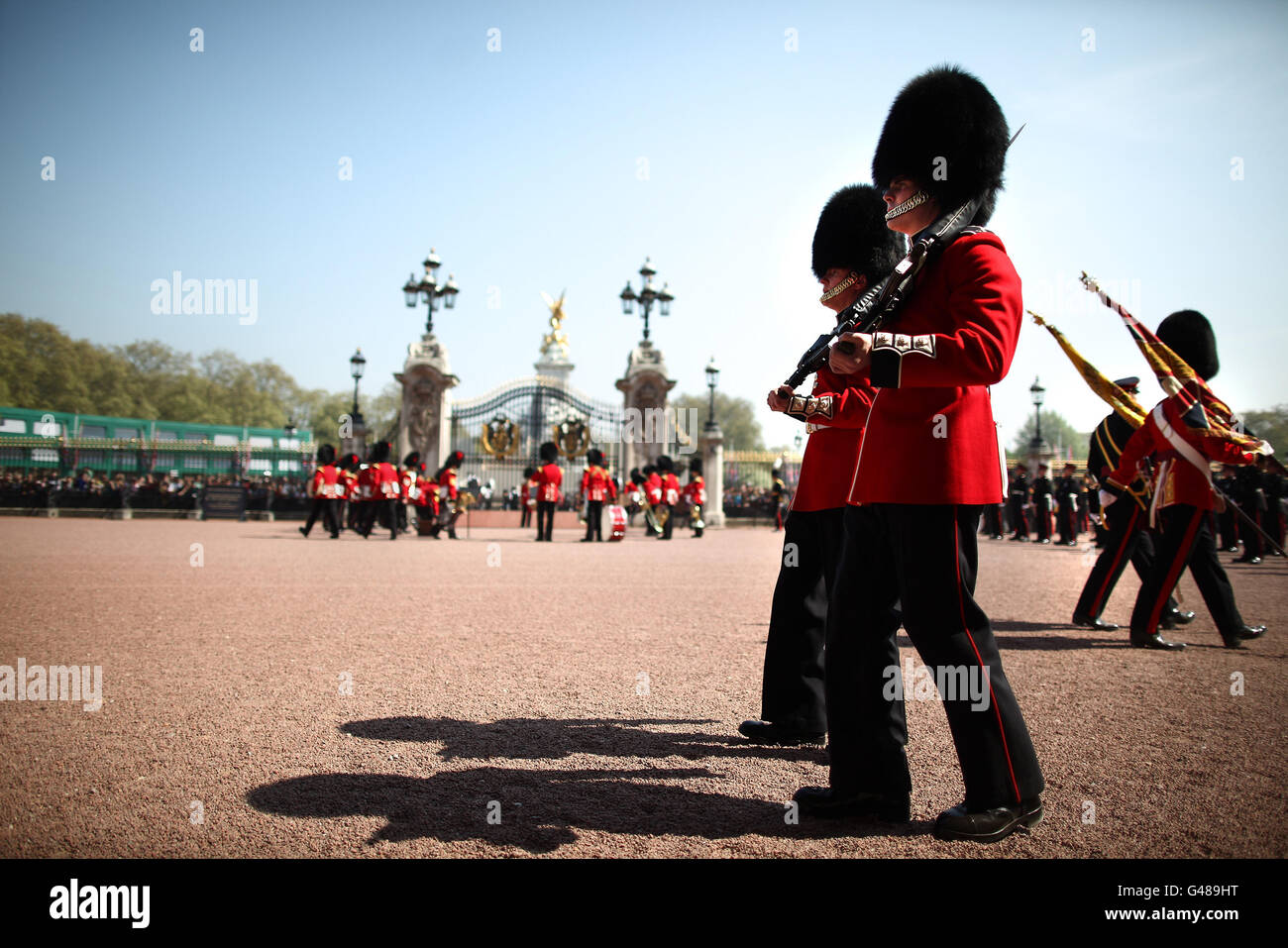 Members of the Scots Guards march during the Changing of the Guard ...