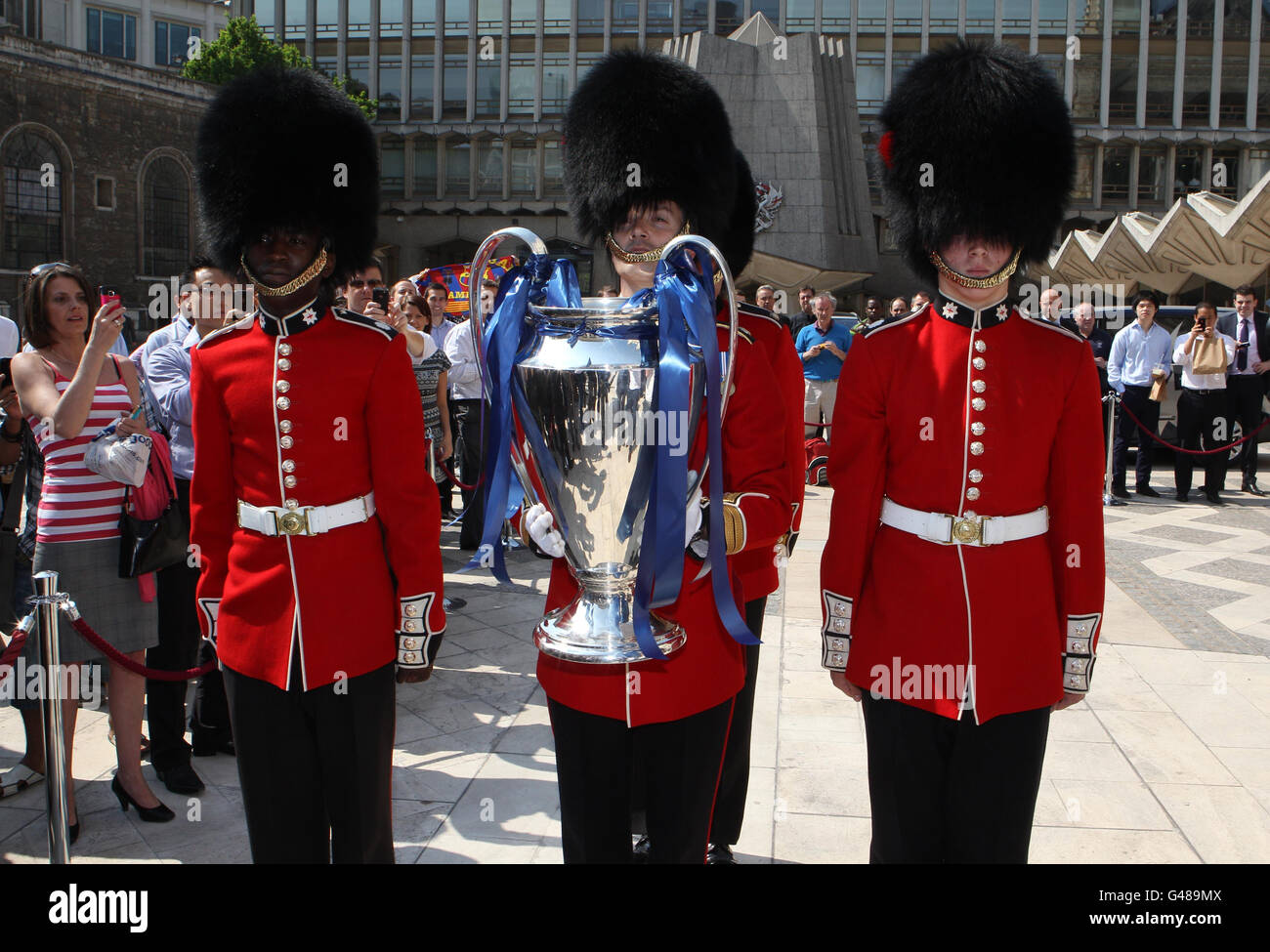 Soccer uefa champions league trophy handover guildhall hi-res stock ...