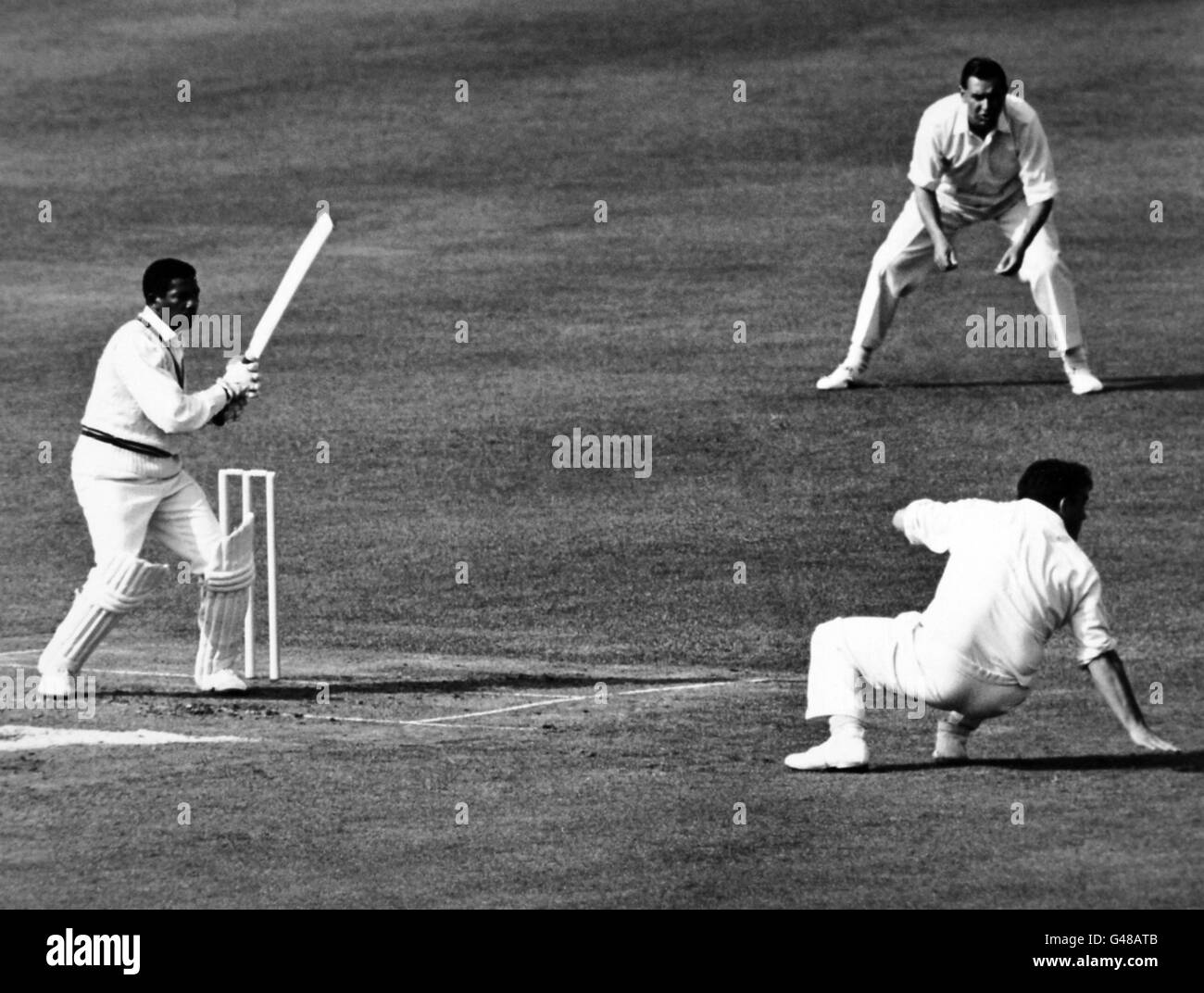 Basil butcher west indies pulls a ball from jeff jones Black and White ...