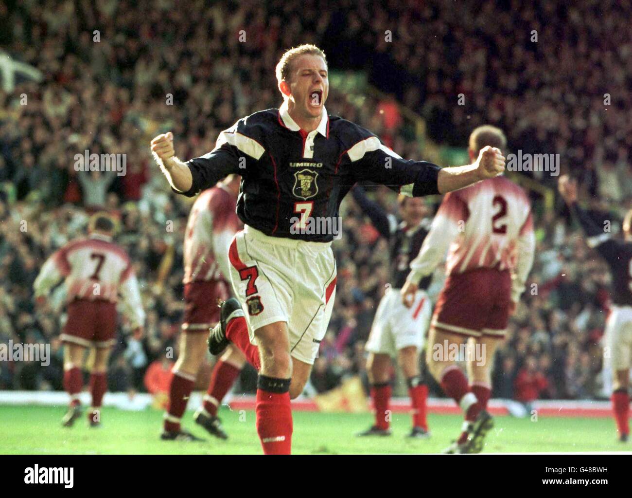 Scotland's Kevin Gallacher celebrates after scoring against Latvia ...