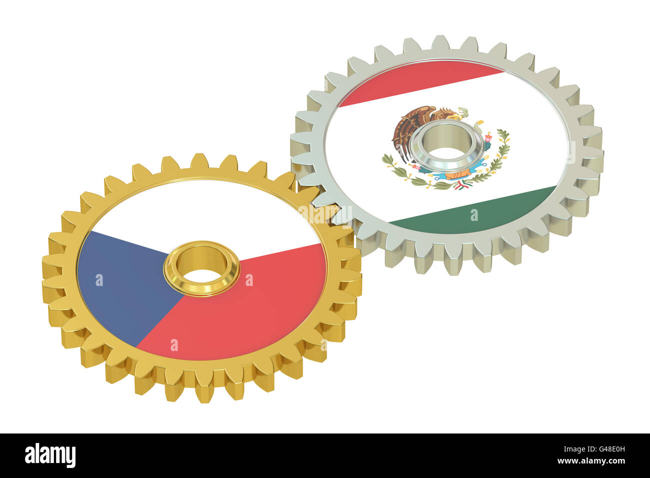Czech Republic and Mexico flags on a gears, 3D rendering isolated on ...