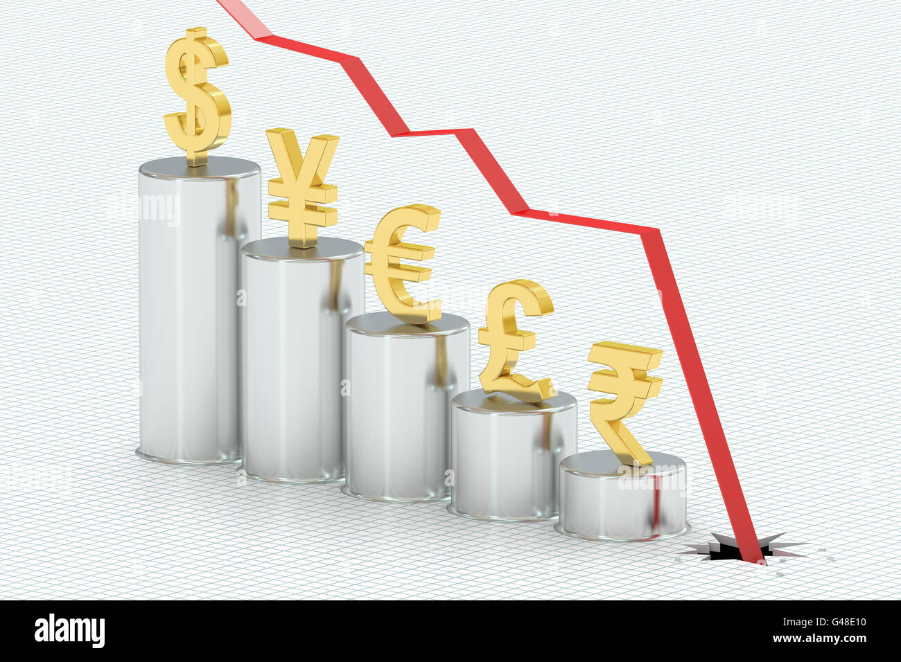 Falling bar chart with symbols of currencies, 3D rendering Stock Photo ...