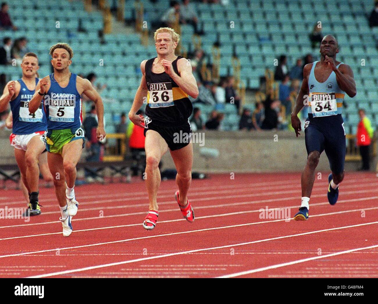 Iwan Thomas wins the 400m ahead of Mark Richardson(right) and Jamie ...