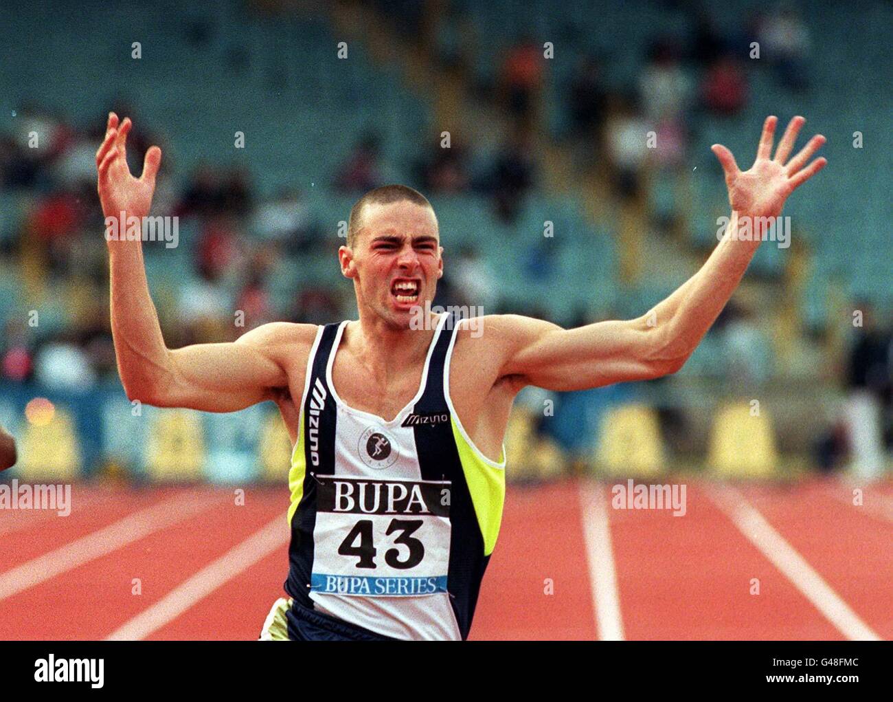 Ian Mackie wins the 100m men final at the BUPA British Championships in ...