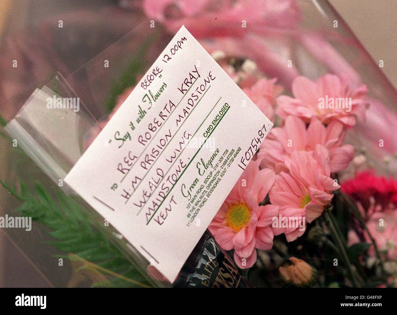 A bouquet of flowers, reportedly from Charlie Kray, for the wedding of ...