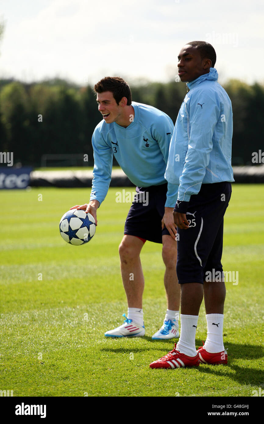 Tottenham Hotspur's Gareth Bale (left) and Danny Rose during a training ...