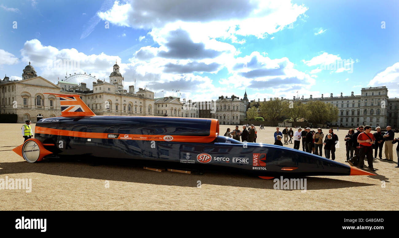 A scale mock model of the Bloodhound SSC (supersonic car) that will ...
