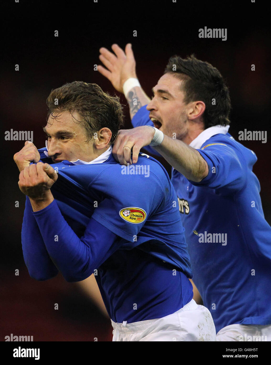 Ranger's Nikica Jelavic (right)celebrates with Kyle Lafferty after ...