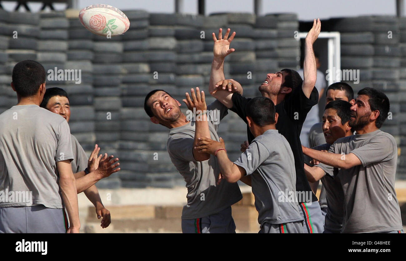 Afghan National Policemen play rugby at Helmand Police Training Centre ...