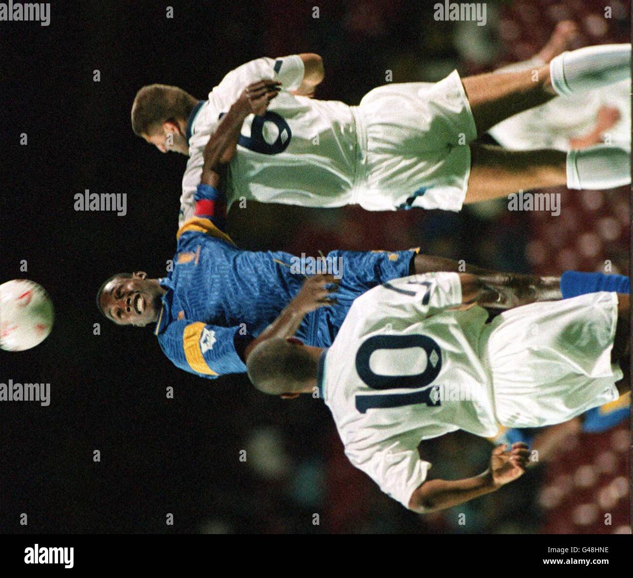 File Pic dated 01-09-92. Wimbledon's John Fashanu goes for a high ball ...