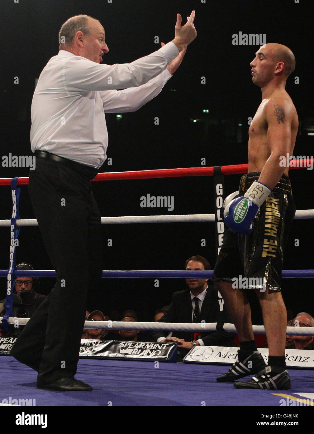 Craig Watson is counted out after being knocked down by Lee Purdy in ...