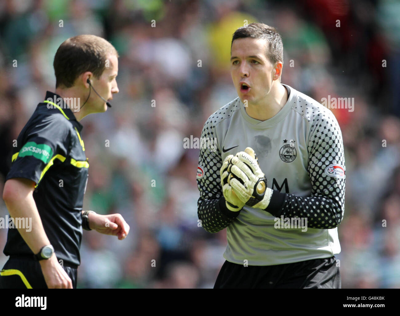 Aberdeen's goalkeeper Jamie Langfield reacts after referee William ...